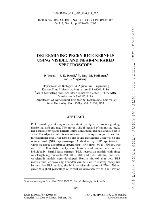 (PDF) Determining Pecky Rice Kernels Using Visible and Near-Infrared ...