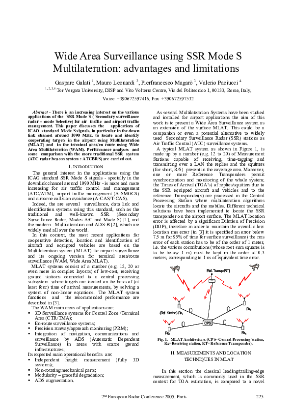 (PDF) Wide Area Surveillance Using SSR Mode S Multilateration: Advantages and Limitations