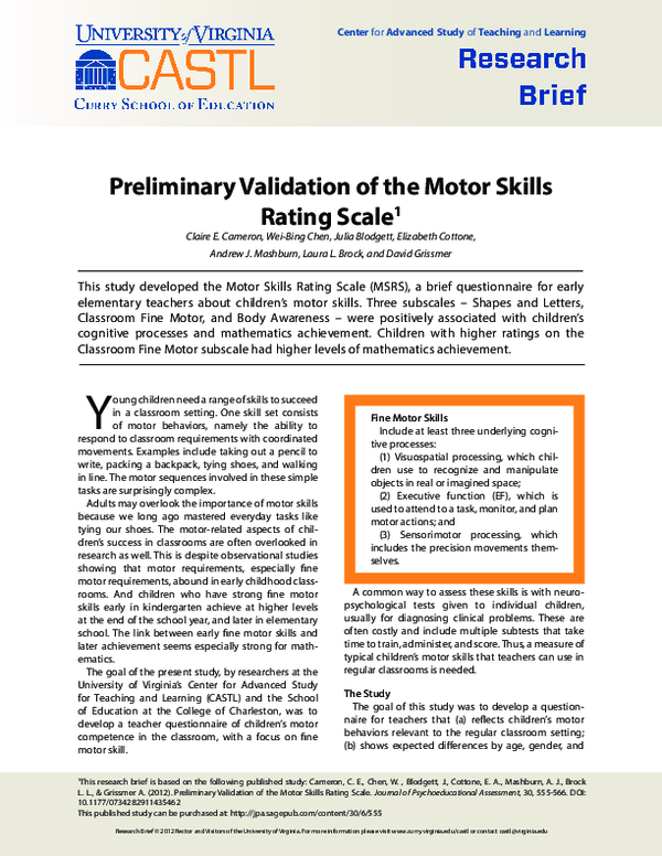 (PDF) Preliminary Validation of the Motor Skills Rating Scale
