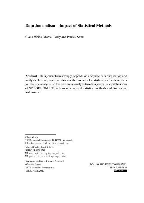(PDF) Data Journalism – Impact of Statistical Methods | Weihs Claus - Academia.edu