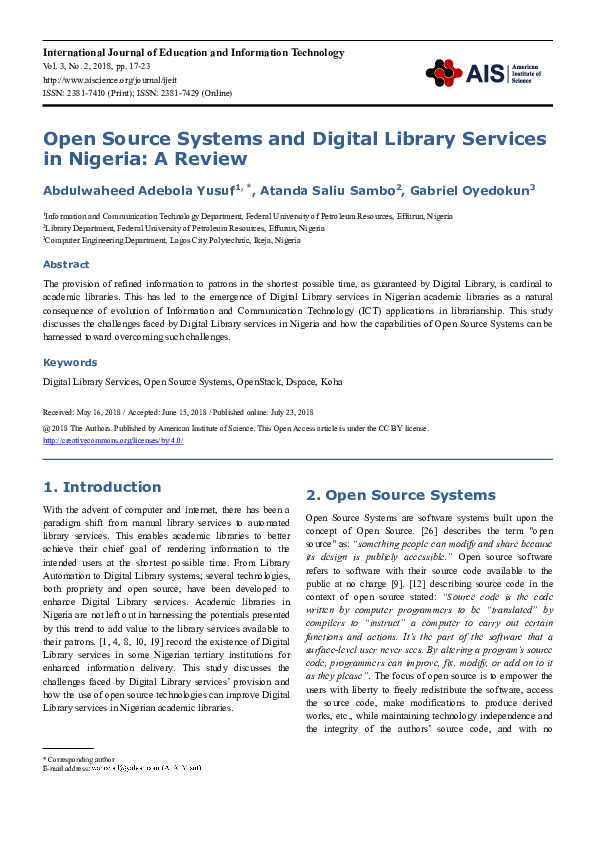 (PDF) Source Systems and Digital Library Services in Nigeria : A Review