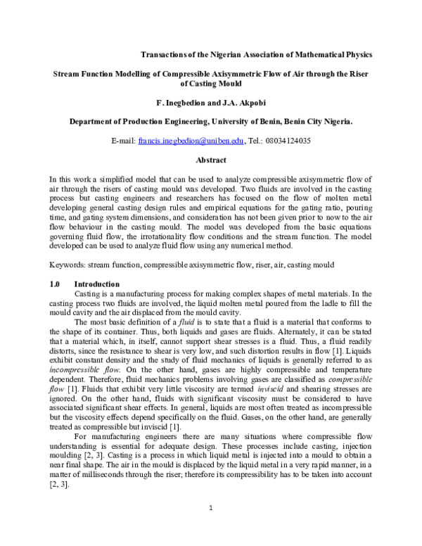 (DOC) Stream Function Modelling of Compressible Axisymmetric Flow of ...