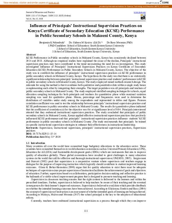 (PDF) Influence of Principals’ Instructional Supervision Practices on ...