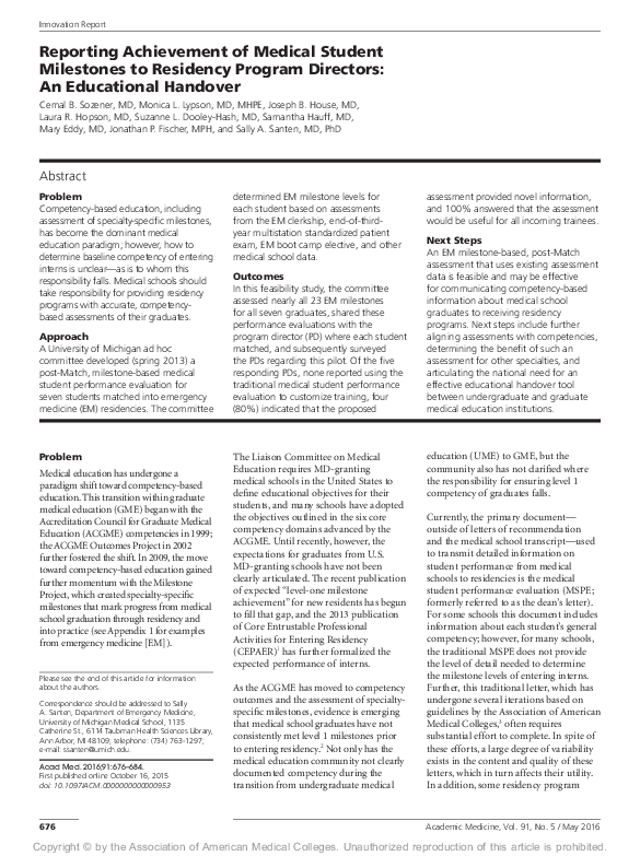 (PDF) Reporting Achievement of Medical Student Milestones to Residency ...