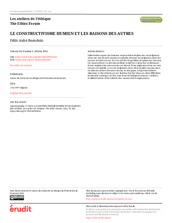 (PDF) Le Constructivisme Humien et Les Raisons Des Autres | Felix Aubé Beaudoin - Academia.edu