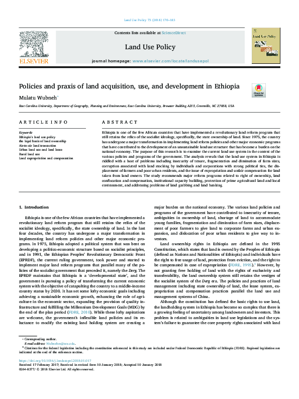 (PDF) Policies and praxis of land acquisition, use, and development in Ethiopia