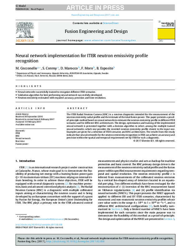 (PDF) Neural network implementation for ITER neutron emissivity profile recognition