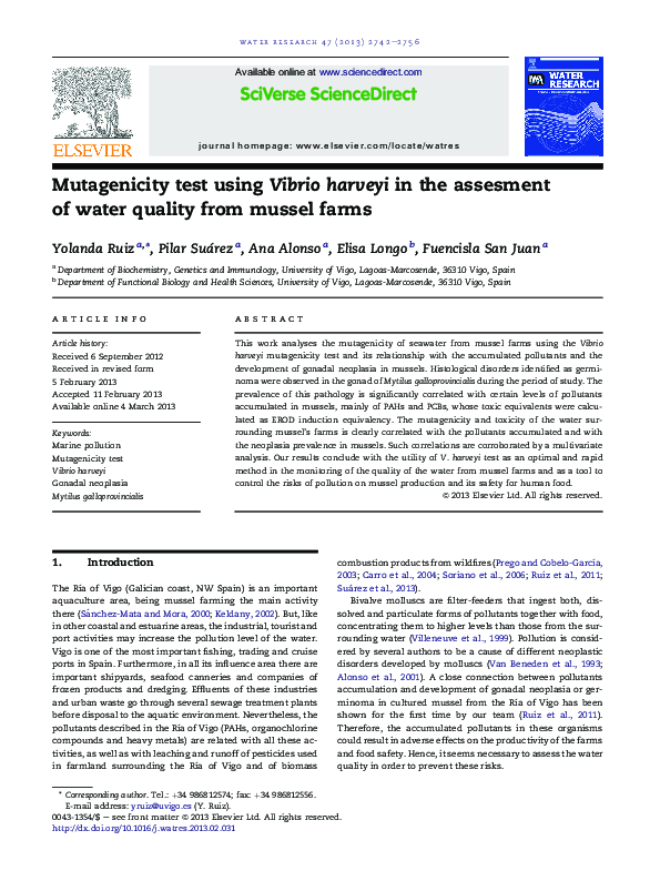 (PDF) Mutagenicity test using Vibrio harveyi in the assesment of water ...