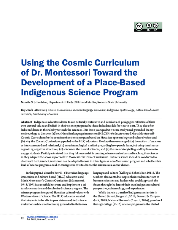 (PDF) Using the Cosmic Curriculum of Dr. Montessori Toward the ...