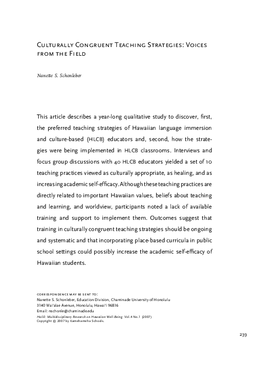 (PDF) Culturally congruent teaching strategies: Voices from the field