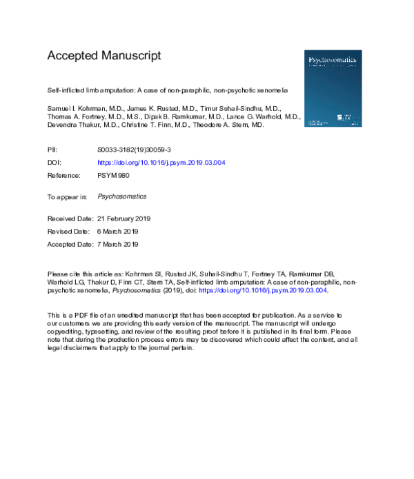 (PDF) Self-inflicted Limb Amputation: A Case of Nonparaphilic ...