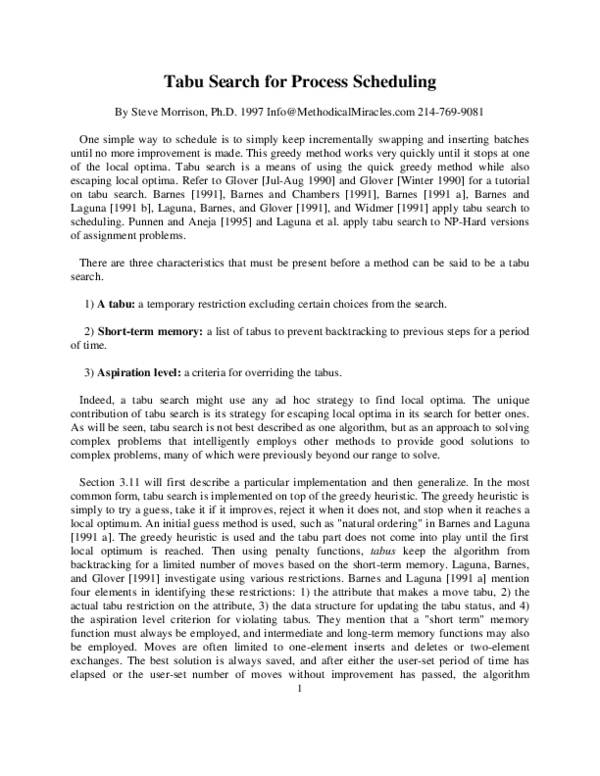 (PDF) Tabu Search for Process Scheduling