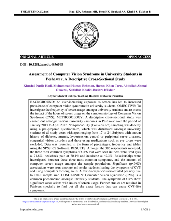 (PDF) Assessment of Computer Vision Syndrome in University Students in ...