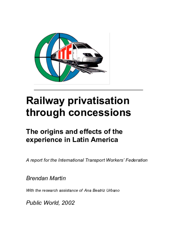 (PDF) Railway privatisation through concessions The origins and effects ...