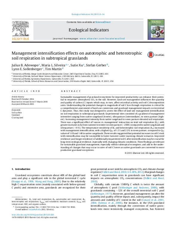 (PDF) Management intensification effects on autotrophic and heterotrophic soil respiration in ...