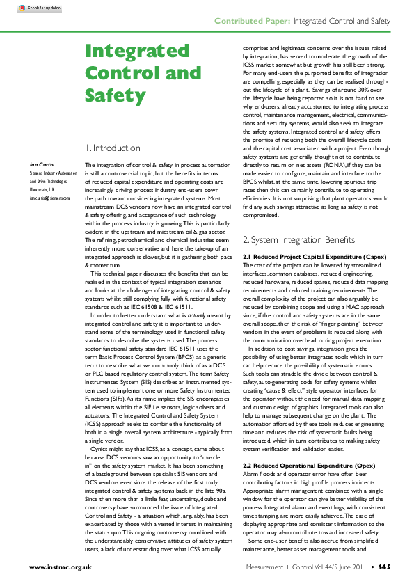 (PDF) Integrated Control and Safety