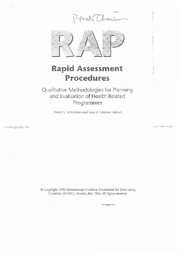 (PDF) RAP: Rapid Assessment Procedures, Qualitative Methodologies for ...