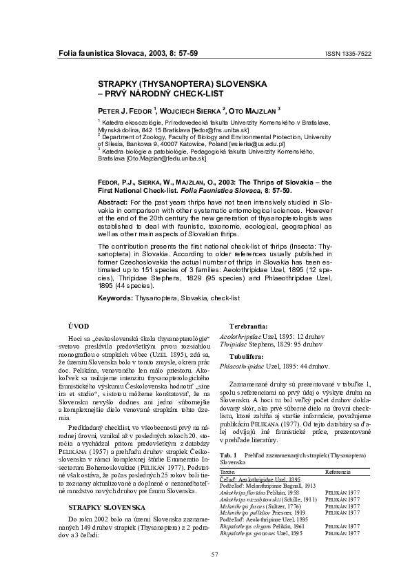 (PDF) Strapky (Thysanoptera) Slovenska prvý národný check-list ...