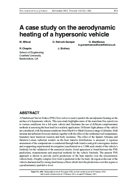 (PDF) A case study on the aerodynamic heating of a hypersonic vehicle