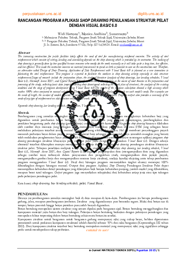 (PDF) Rancangan program aplikasi shop drawing penulangan struktur pelat dengan visual basic 6.0