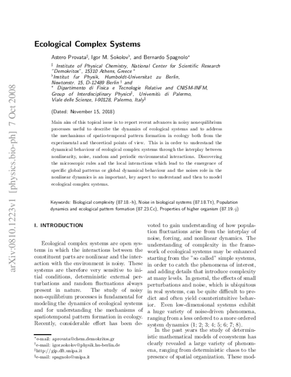 (PDF) Ecological Complex Systems