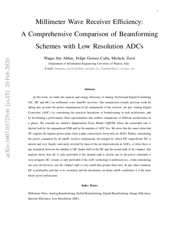 (PDF) Millimeter Wave Receiver Efficiency: A Comprehensive Comparison of Beamforming Schemes ...