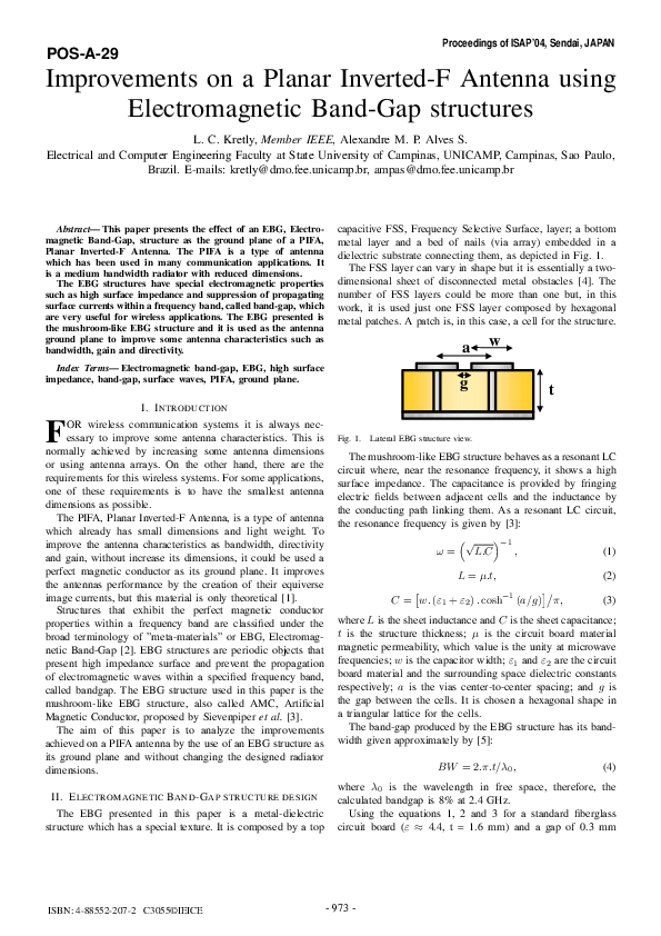 (PDF) Improvements on a Planar Inverted-F Antenna Using Electromagnetic Band-Gap Structures
