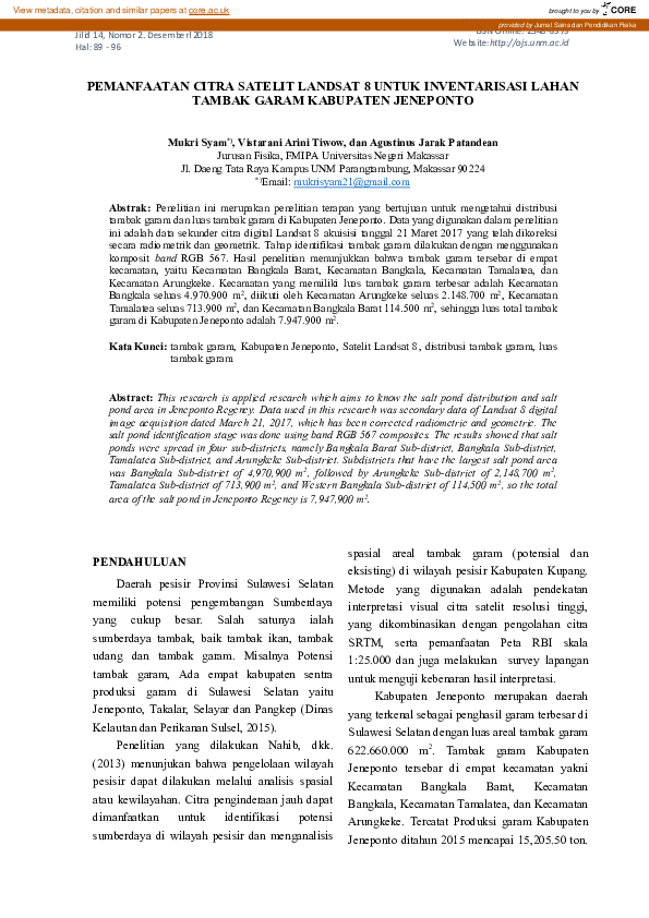 (PDF) Pemanfaatan Citra Satelit Landsat 8 Untuk Inventarisasi Lahan ...