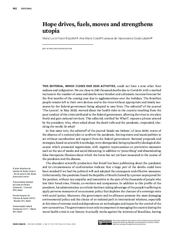 (PDF) Hope drives, fuels, moves and strengthens utopia | Maria Rizzotto ...