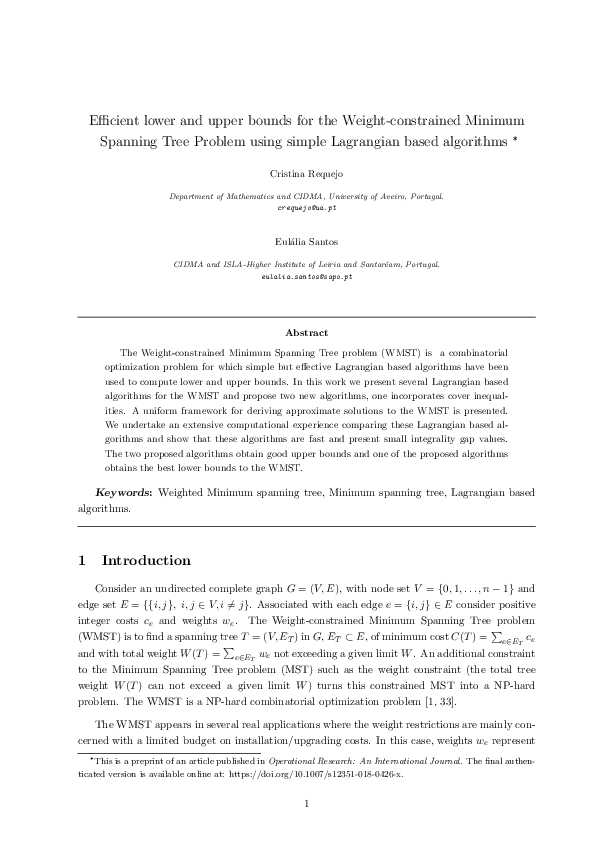 (PDF) Efficient lower and upper bounds for the weight-constrained minimum spanning tree problem ...