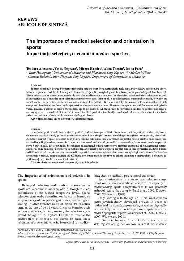 (PDF) The importance of medical selection and orientation in sports ...