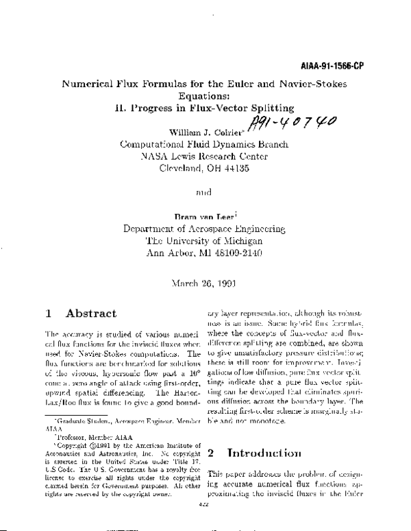 Pdf Numerical Flux Formulas For The Euler And Navier Stokes Equations Ii Progress In Flux