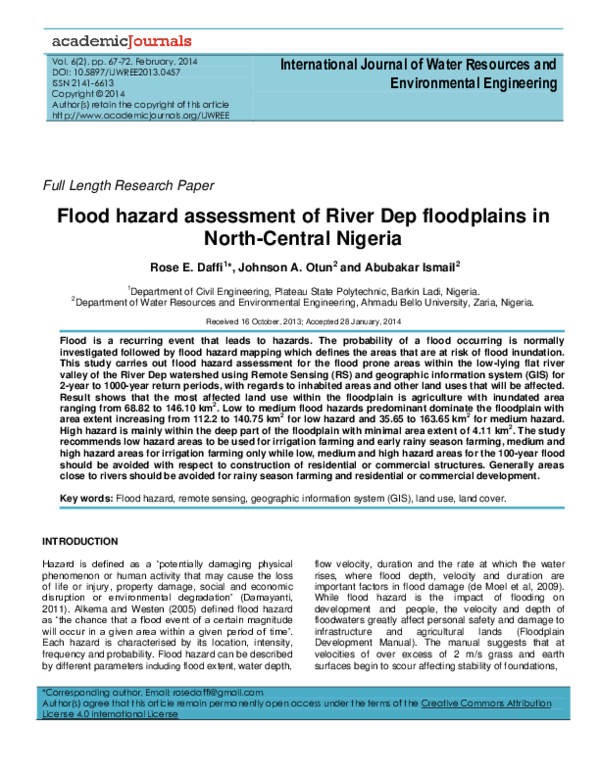 (PDF) Flood hazard assessment of River Dep floodplains in North-Central ...