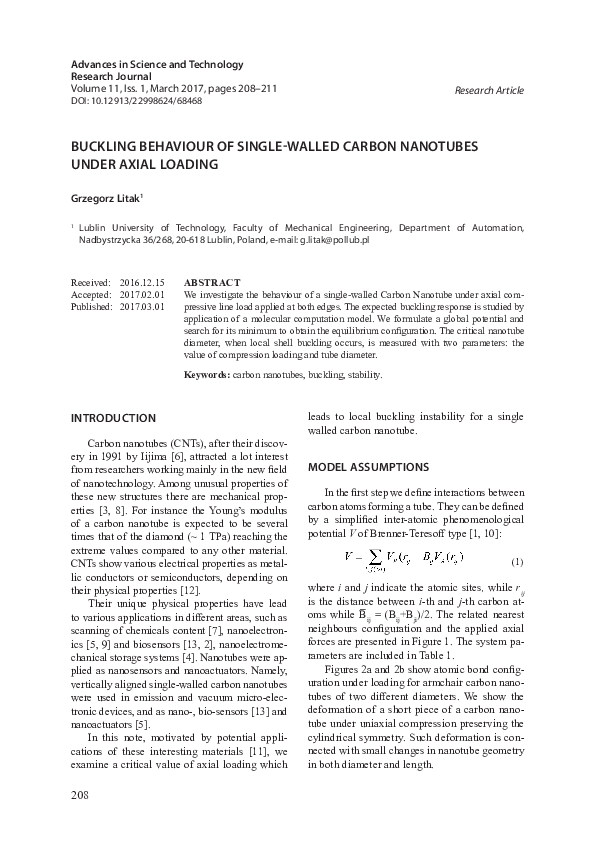 (PDF) Buckling Behaviour of Single-Walled Carbon Nanotubes Under Axial Loading