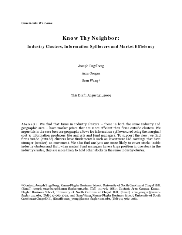 (PDF) Know Thy Neighbor: Industry Clusters, Information Spillovers and ...