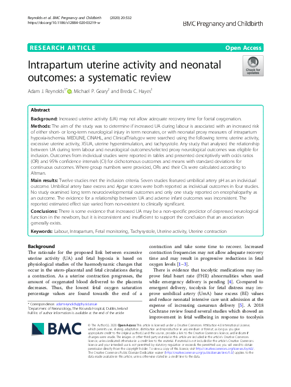 (PDF) Intrapartum Uterine Activity and Neonatal Outcomes: A Systematic Review