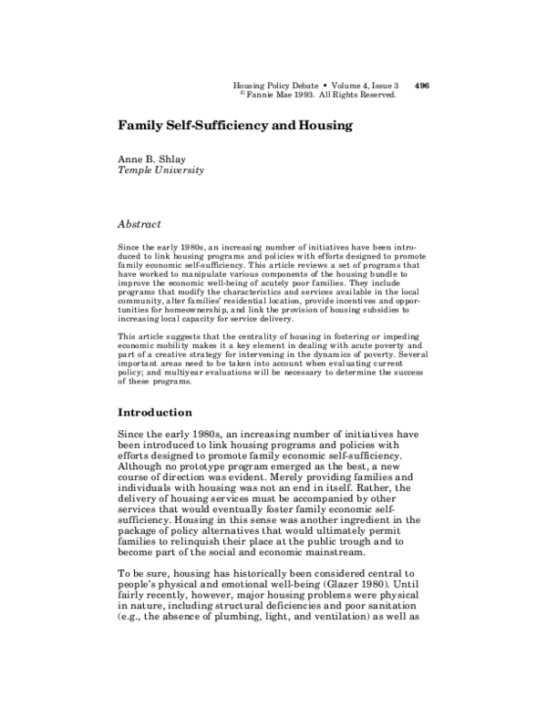 (PDF) Family self‐sufficiency and housing