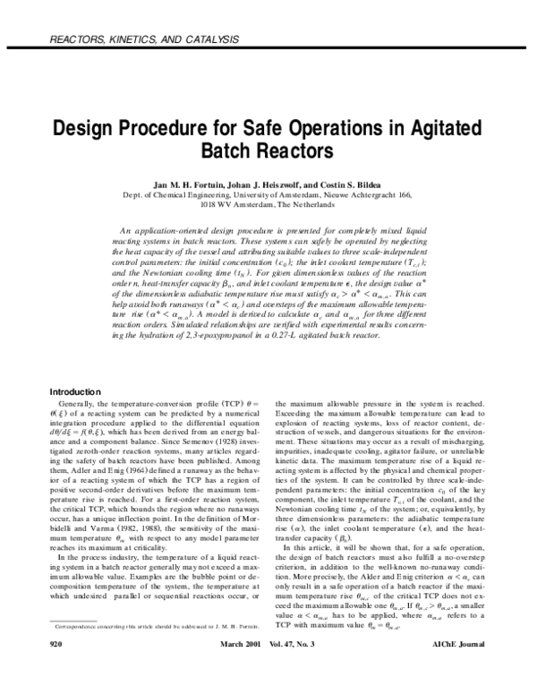 (PDF) Design procedure for safe operations in agitated batch reactors