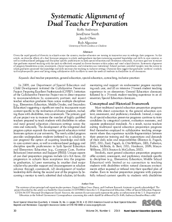 (PDF) Systematic Alignment of Dual Teacher Preparation