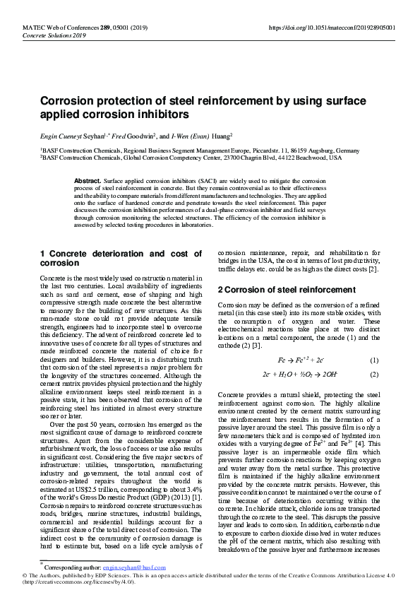 (PDF) Corrosion protection of steel reinforcement by using surface ...