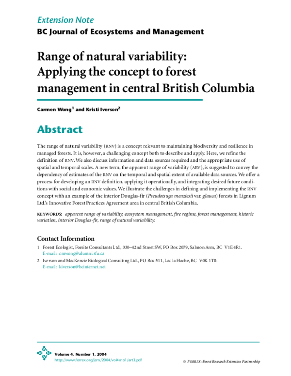 (PDF) Range of natural variability: Applying the concept to forest ...
