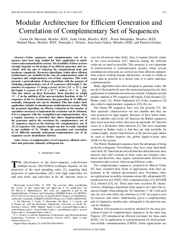 Pdf Modular Architecture For Efficient Generation And Correlation Of Complementary Set Of
