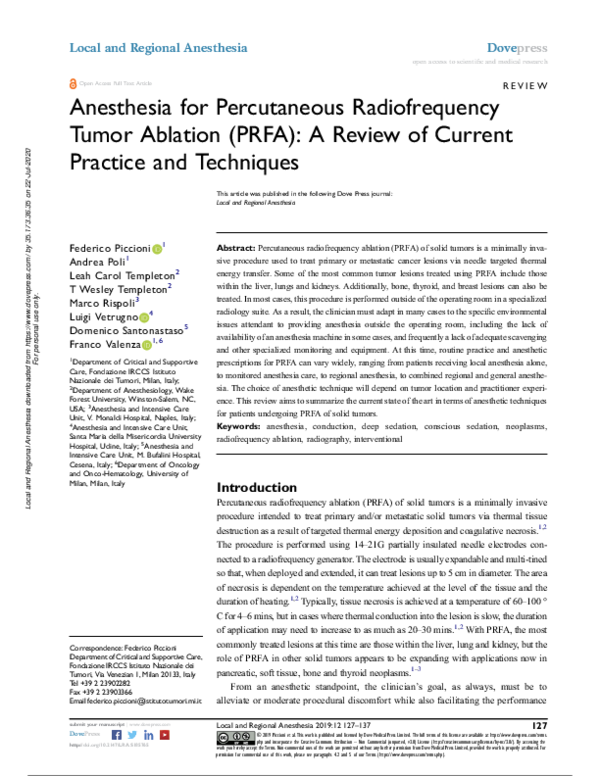(PDF) Anesthesia for Percutaneous Radiofrequency Tumor Ablation (PRFA ...