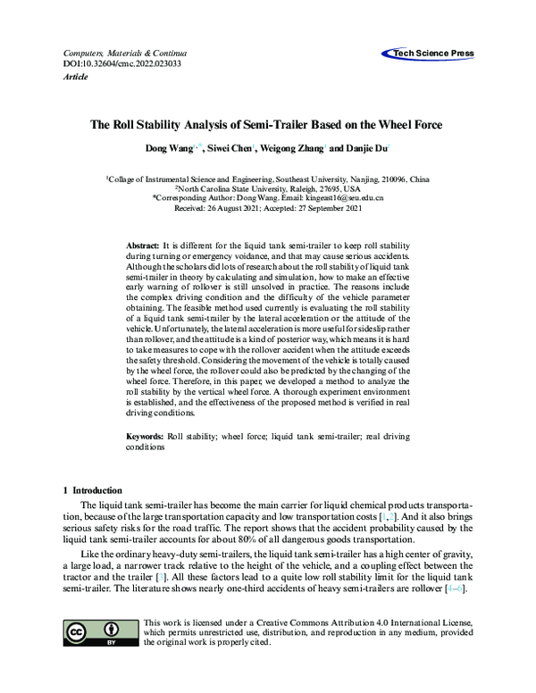 (PDF) The Roll Stability Analysis of Semi-Trailer Based on the Wheel Force