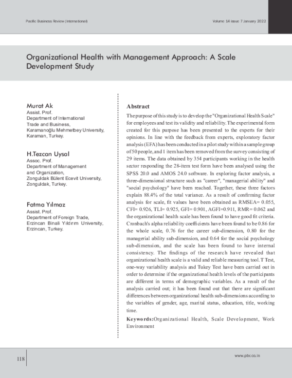 (PDF) Organizational Health With Management Approach A Scale ...