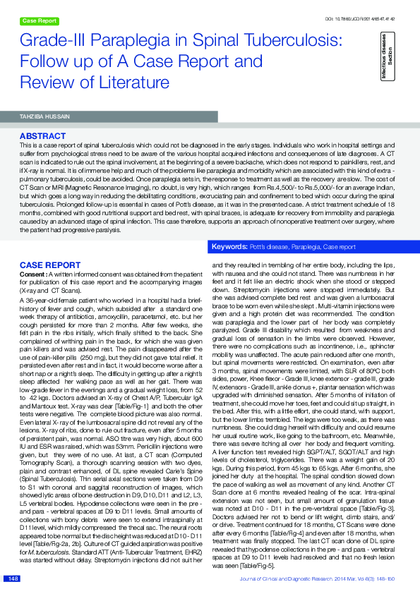 (PDF) Grade-III Paraplegia in Spinal Tuberculosis: Follow up of A Case ...