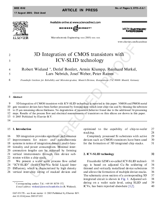 (PDF) 3D Integration of CMOS transistors with ICV-SLID technology