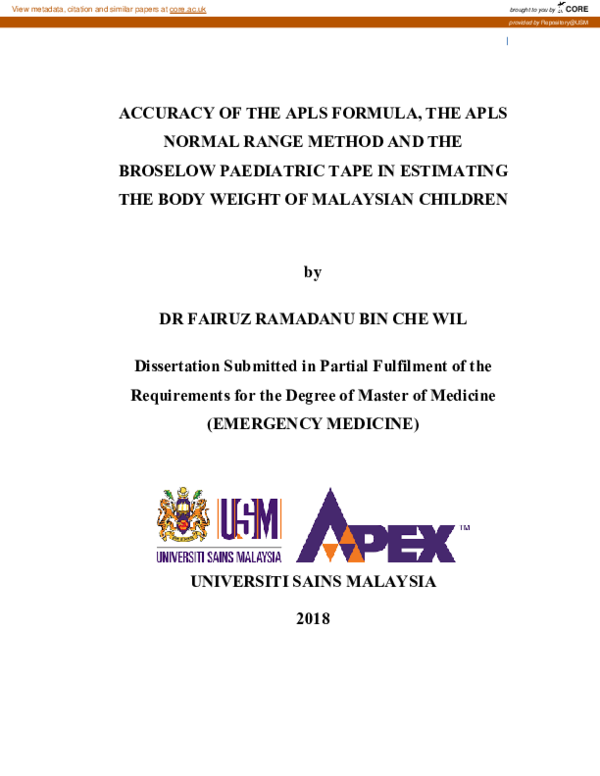 (PDF) Accuracy of the APLS formula, the APLS normal range method and ...