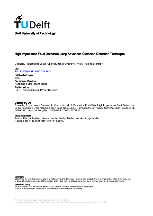 Pdf High Impedance Fault Detection Using Advanced Distortion