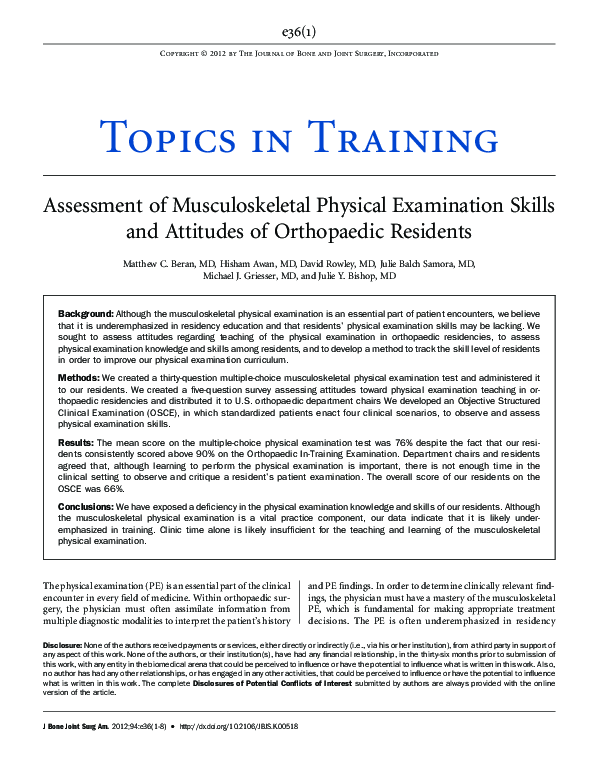 (PDF) Assessment of Musculoskeletal Physical Examination Skills and ...